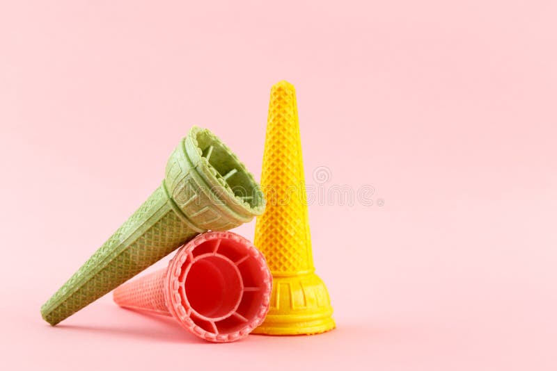 Waffle Crispy Multi-colored Ice Cream Cones Stock Photo - Image of ...