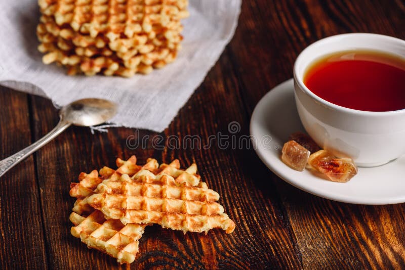 Waffle with Cup of Tea. stock image. Image of pastry - 94414705