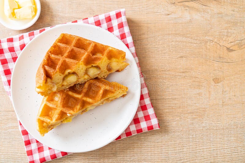 Waffle with custard cream stock image. Image of sugar - 173667387