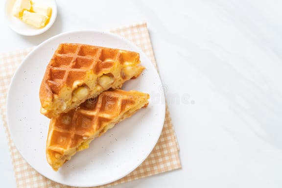 Waffle with custard cream stock photo. Image of baked - 173799320
