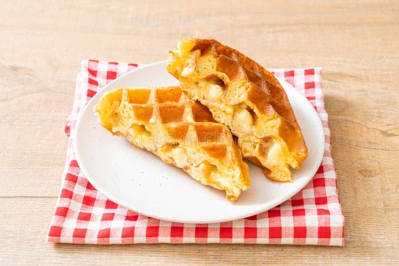 Waffle with custard cream stock photo. Image of custard - 173955220