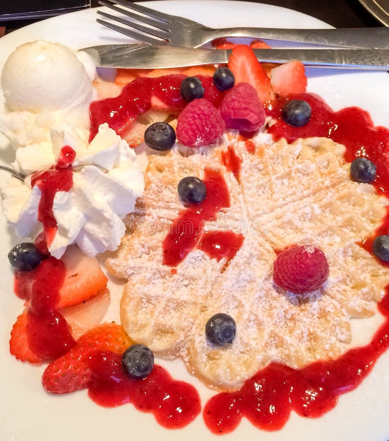 Waffle Dessert stock photo. Image of whipped, knife - 110268050