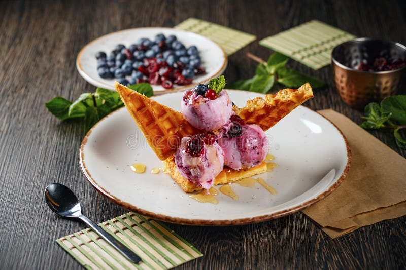 Waffle and Forest Fruit Ice-cream Stock Image - Image of food, forest ...
