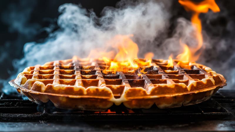 A Waffle on a Grill with Flames Coming Out of it Stock Image - Image of ...