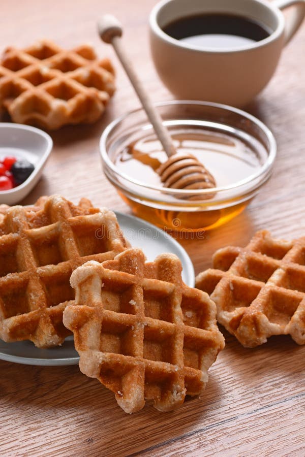Waffle with honey stock image. Image of bakery, meal - 68601107
