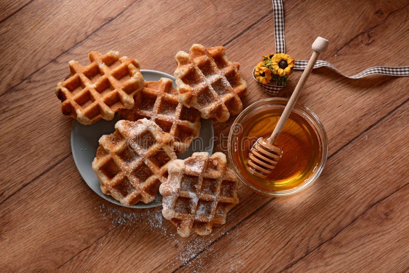 Waffle with honey stock photo. Image of gold, meal, food - 68601490