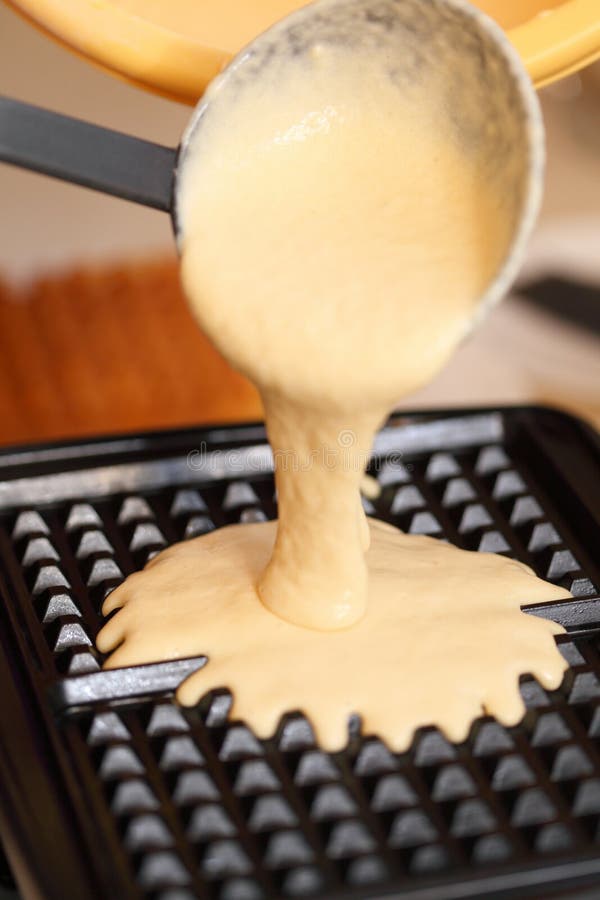 Waffle Iron Preparing Waffles in Kitchen Stock Image - Image of prepare ...