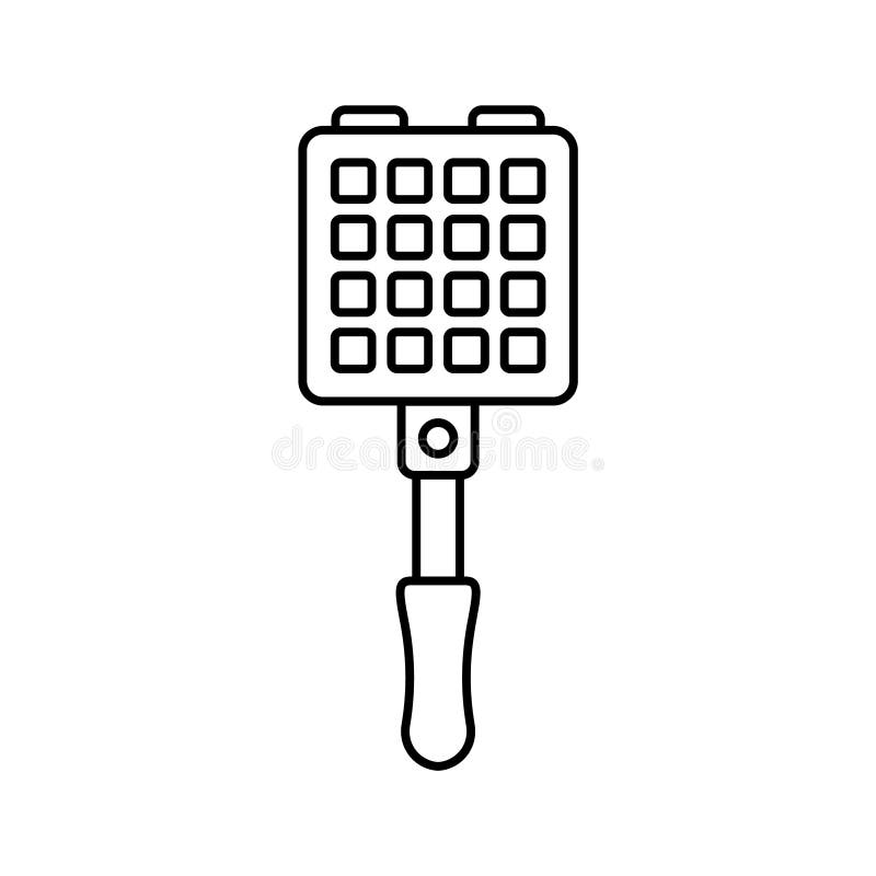 Waffle Mold with Long Handle. Linear Icon of Cast Iron or Aluminum ...