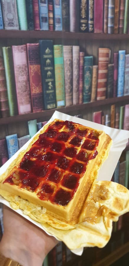 Waffle with Raspberry Jam and Dulce De Leche Stock Photo - Image of ...