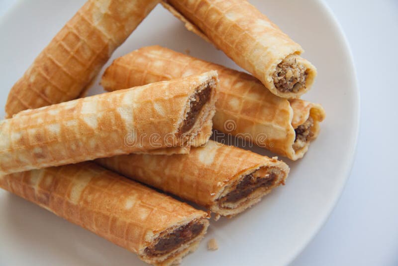 Waffle rolls stock photo. Image of stack, cacao, delicious - 75032234