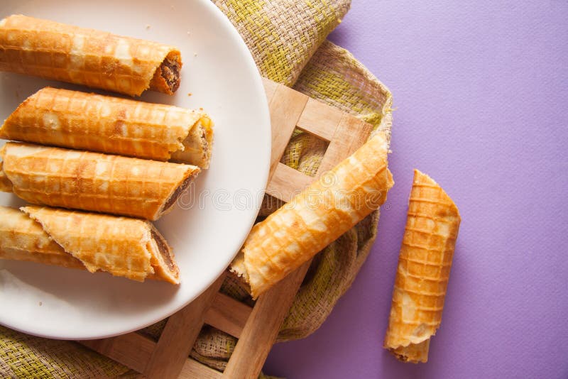Waffle rolls stock image. Image of bake, diet, sticky - 75041467