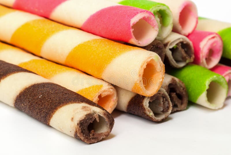 Chocolate waffle rolls. stock photo. Image of piece, bake - 31038710