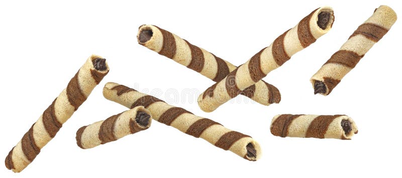 Waffle Rolls, Striped Chocolate and Vanilla Wafer Sticks Isolated Stock ...