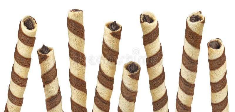 Waffle Rolls, Striped Chocolate and Vanilla Wafer Sticks Isolated on ...