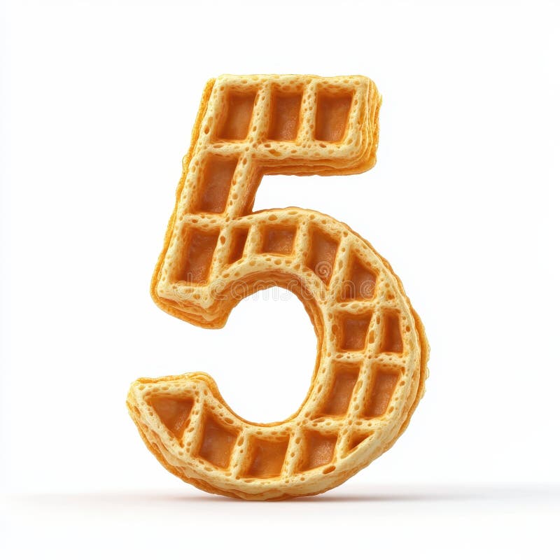 A Waffle Shaped Like the Number Five on a White Background Stock ...