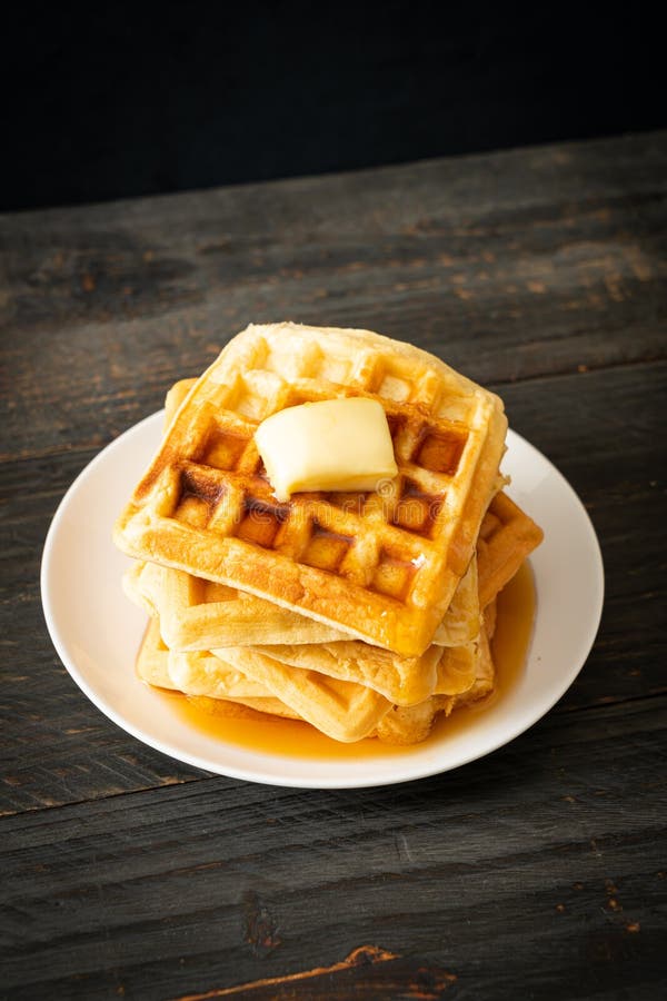 Waffle Stack with Butter and Honey Stock Photo - Image of golden ...