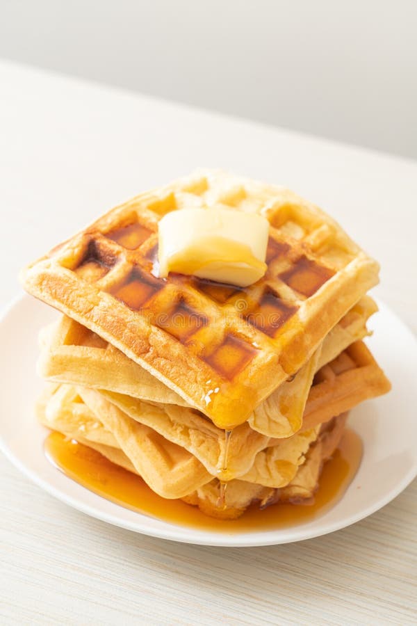 Waffle Stack with Butter and Honey Stock Photo - Image of food, plate ...