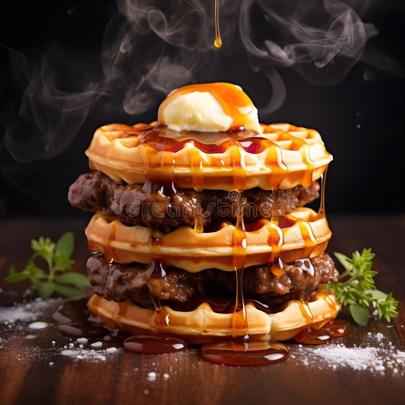 Waffle Stack Drizzled with Syrup Stock Illustration - Illustration of ...