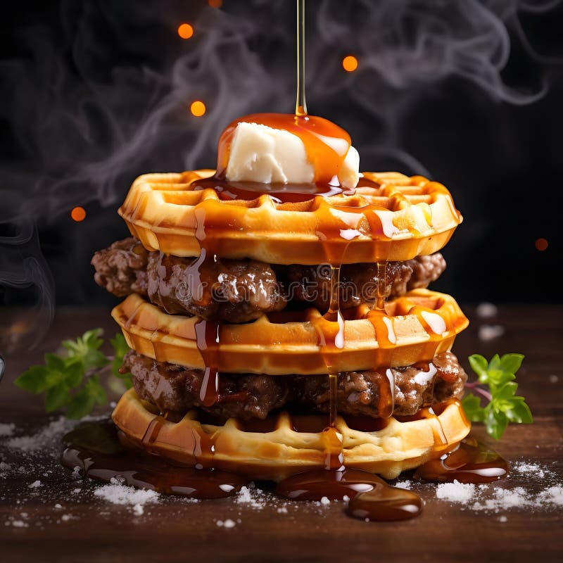 Waffle Stack with Syrup and Butter Stock Illustration - Illustration of ...