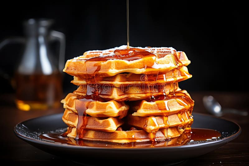 Waffle Stack with Syrup Tasty Dessert Background Stock Illustration ...