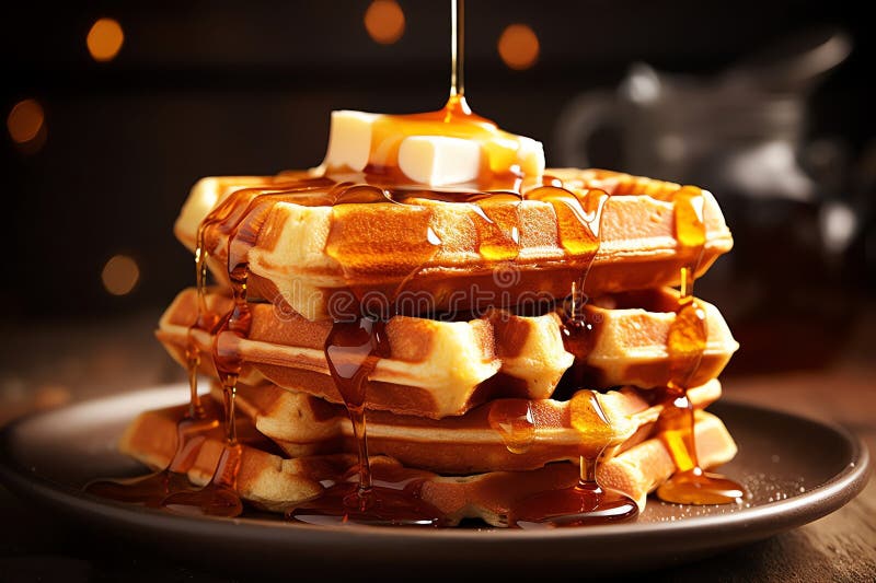 Waffle Stack with Syrup Tasty Dessert Background Stock Illustration ...