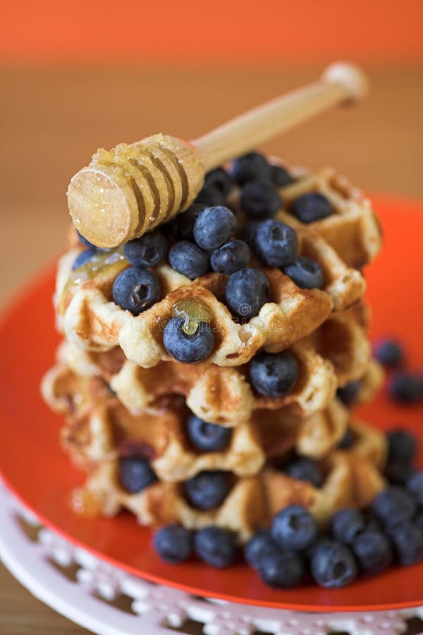 Waffle Stacks with Blueberries Stock Image - Image of syrup, morning ...