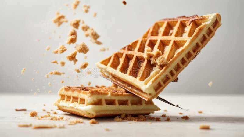 Waffle Stick Broken in Half Flying in the Air on a White. Isolated ...