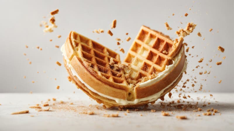 Waffle Stick Broken in Half Flying in the Air on a White. Isolated ...