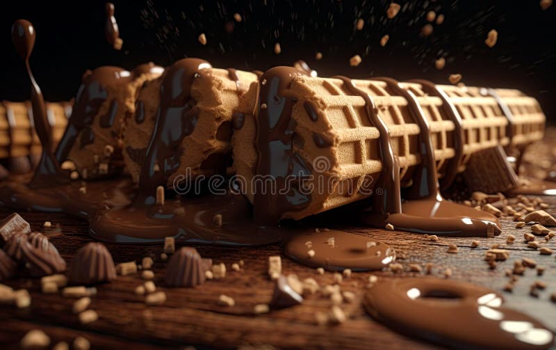 Waffle Sticks with Oozing Melted Chocolate. Ai Generative Stock ...