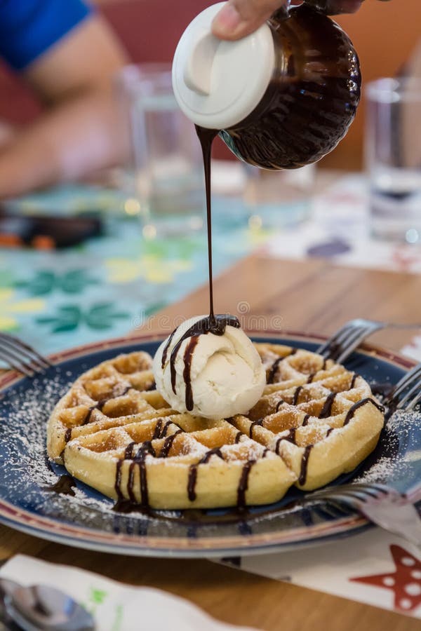 Waffle Topping with Vanilla Ice Cream Stock Photo - Image of dessert ...