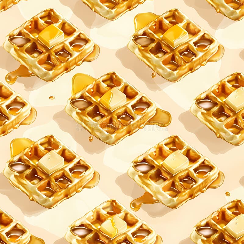 Seamless Image of Golden Brown Waffles, Each Filled with Glistening ...