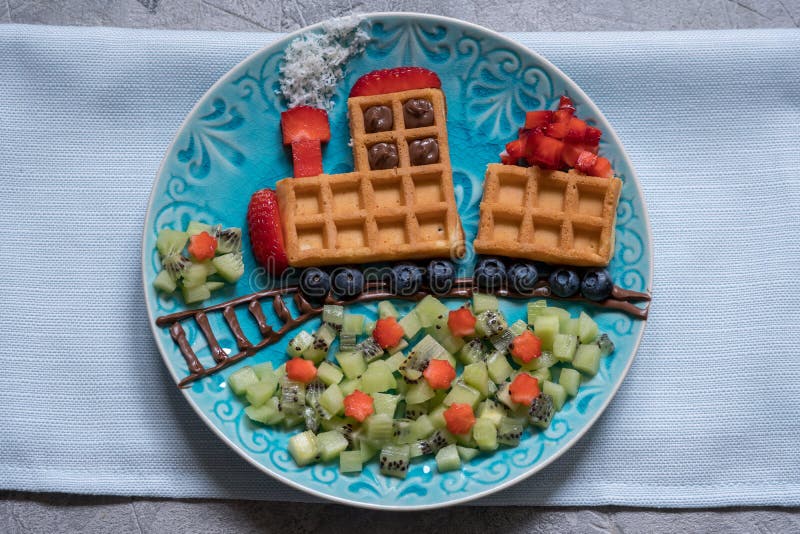 Waffles with Berries for Kids Stock Photo - Image of dessert, morning ...