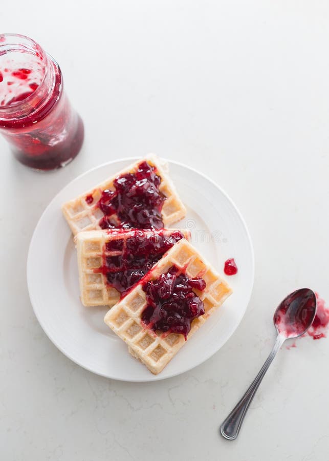Waffles with cherry jam stock image. Image of dessert - 48444871