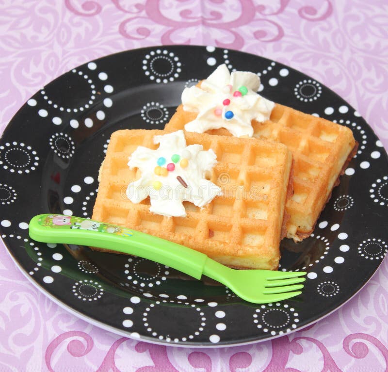 Waffles with cream stock image. Image of cream, dish - 61280171