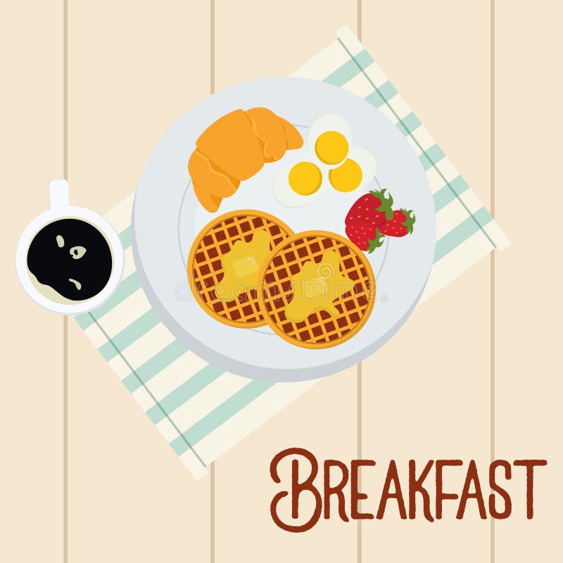Waffles and Eggs Breakfast. Vector Stock Illustration - Illustration of ...
