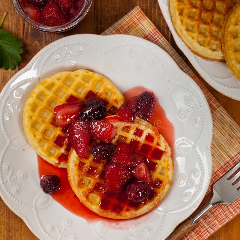 Waffles with Fresh Strawberry Syrup Stock Image - Image of isolated ...