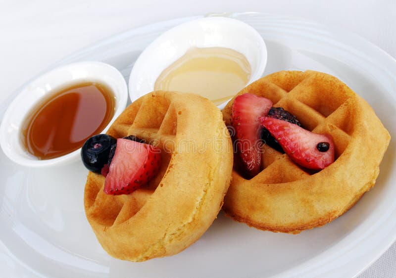 Waffles, Fruit and Maple Syrup Stock Photo - Image of blackberry, carbo ...