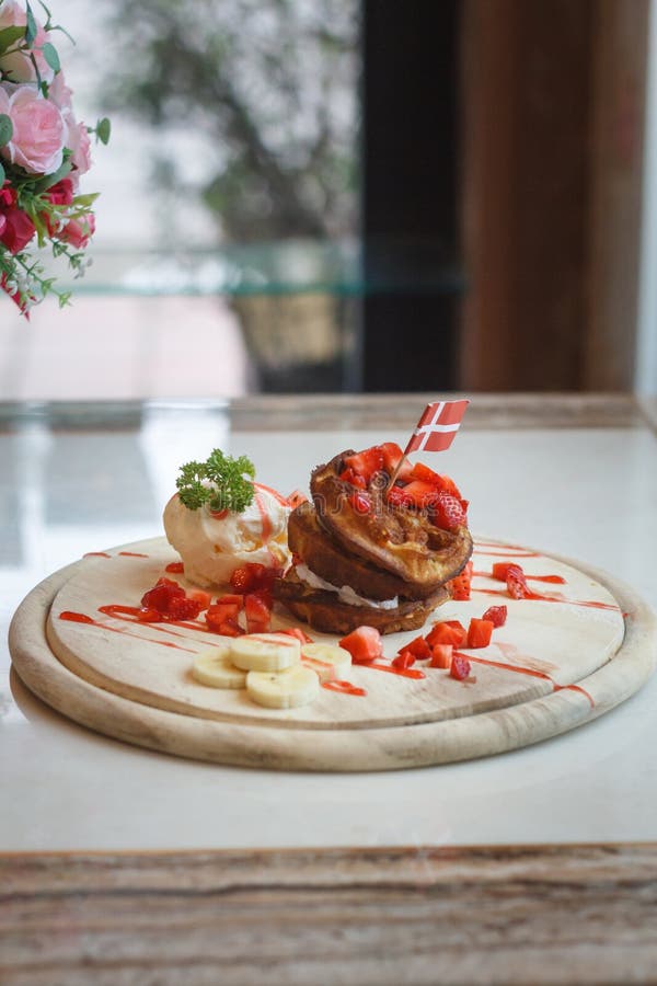 Waffles with Fruit and Maple Syrup Stock Photo - Image of item ...