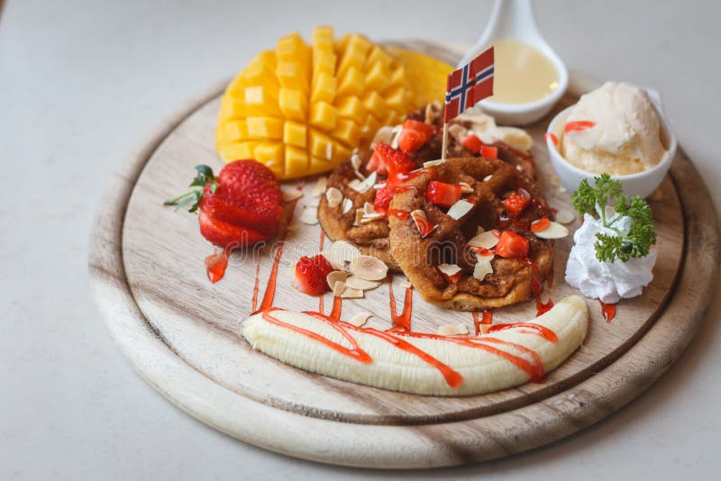 Waffles with Fruit and Maple Syrup Stock Image - Image of pastry, berry ...