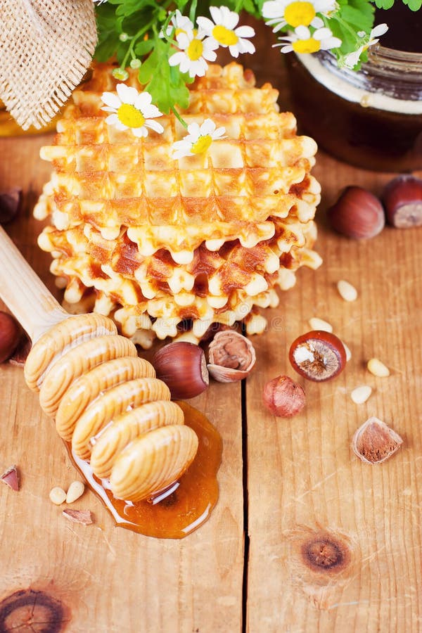 Waffles with honey stock image. Image of golden, dessert - 29300321