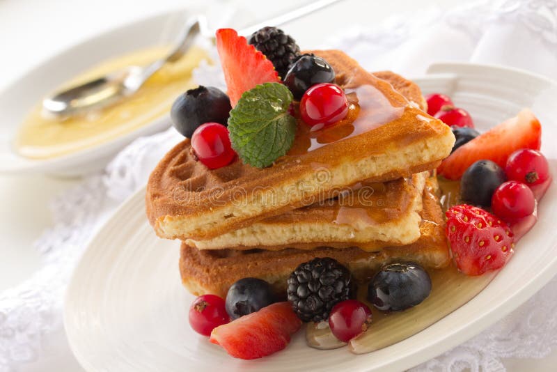 Waffles with honey. stock image. Image of berry, shot - 29613925