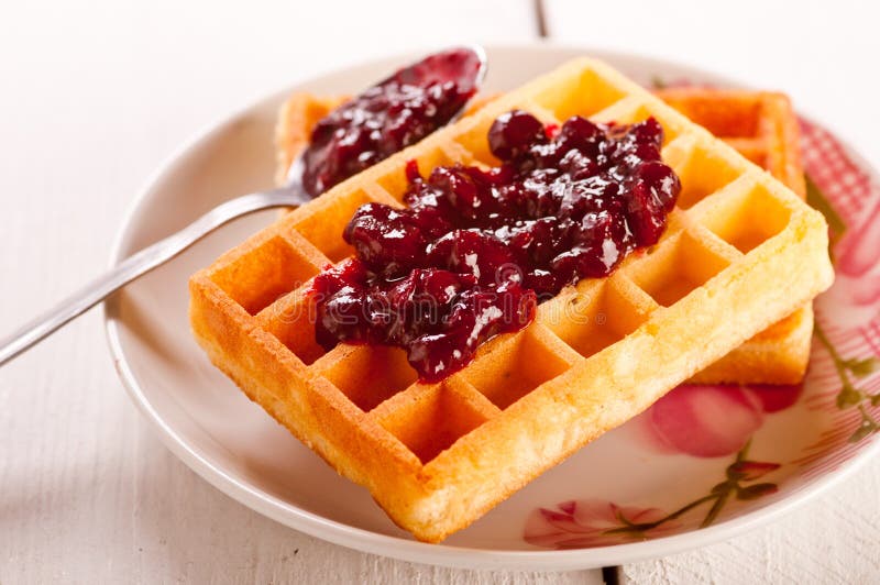 Waffles with jam stock photo. Image of food, waffle, heart - 37189486