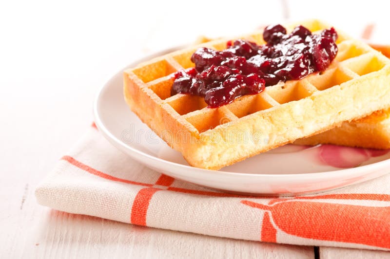 Waffles with jam stock image. Image of table, sweet, fruit - 37190081