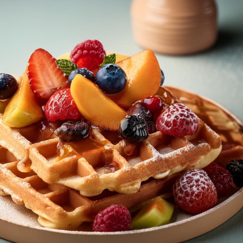 Waffles with Mixed Fruit and Maple Syrup. Stock Illustration ...