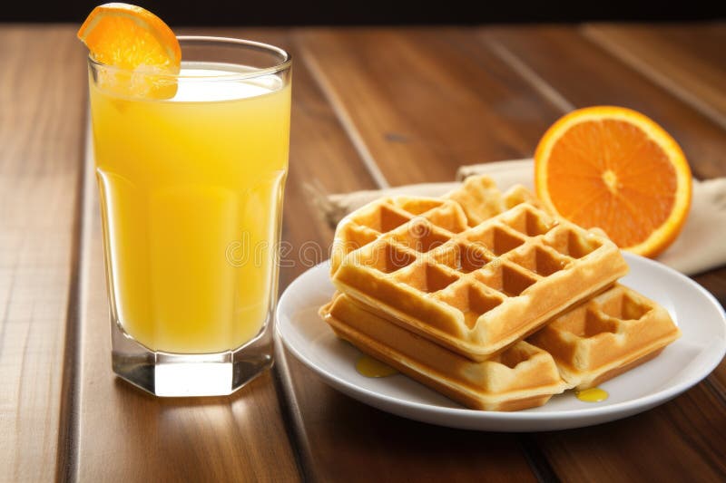 Waffles Paired with a Glass of Freshly Squeezed Orange Juice Stock ...