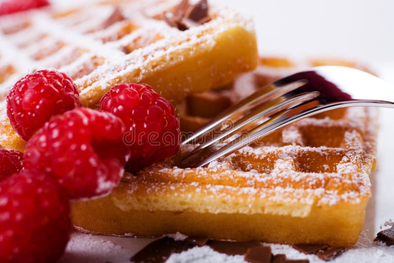 Waffles and raspberries stock image. Image of breakfast - 9105987