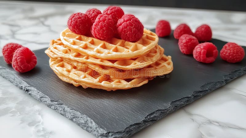 Waffles with Raspberries on a Slate Tray. Picture Stock Photo - Image ...