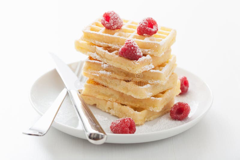 Waffles with Raspberry and Icing Sugar Stock Image - Image of natural ...