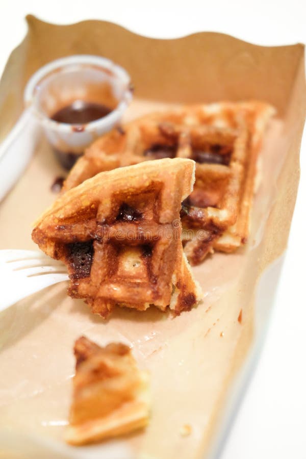 Waffles Snack with Chocolate Sauce Stock Photo - Image of delicious ...
