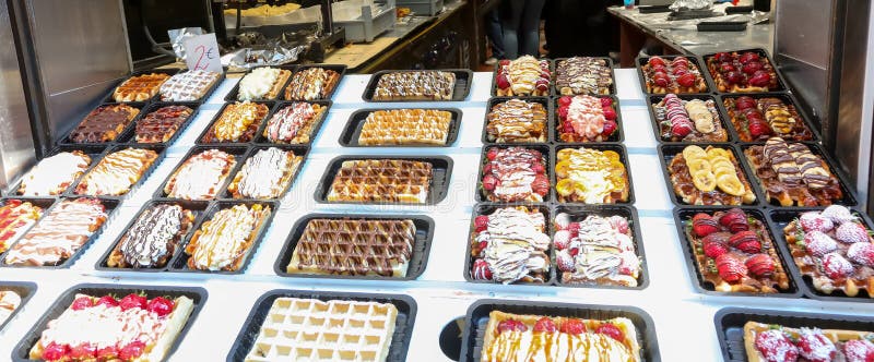 WAFFLES Typical Pastries of Brussels Belgium Stock Photo - Image of ...